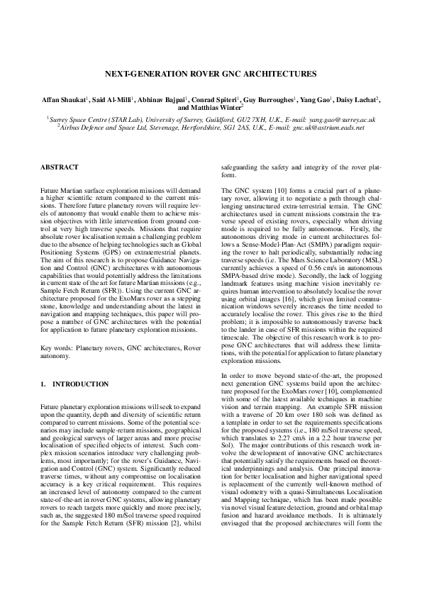 (PDF) Next-Generation Rover GNC Architectures