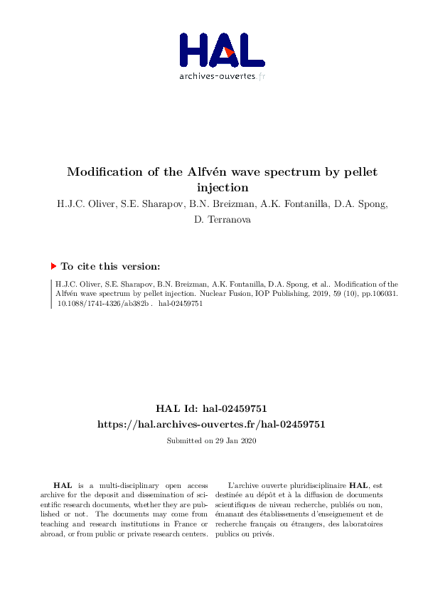 (PDF) Modification of the Alfvén wave spectrum by pellet injection