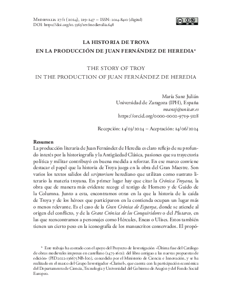 (PDF) La historia de Troya en la producción de Juan Fernández de Heredia