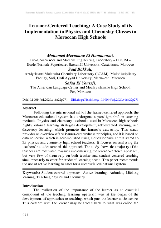 (PDF) Learner-Centered Teaching: A Case Study of its Implementation in ...
