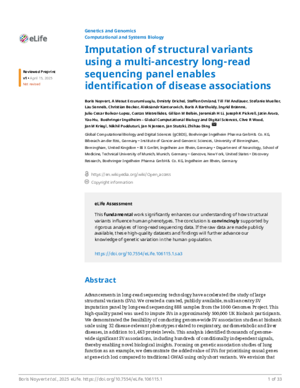 (PDF) Imputation of structural variants using a multi-ancestry long ...
