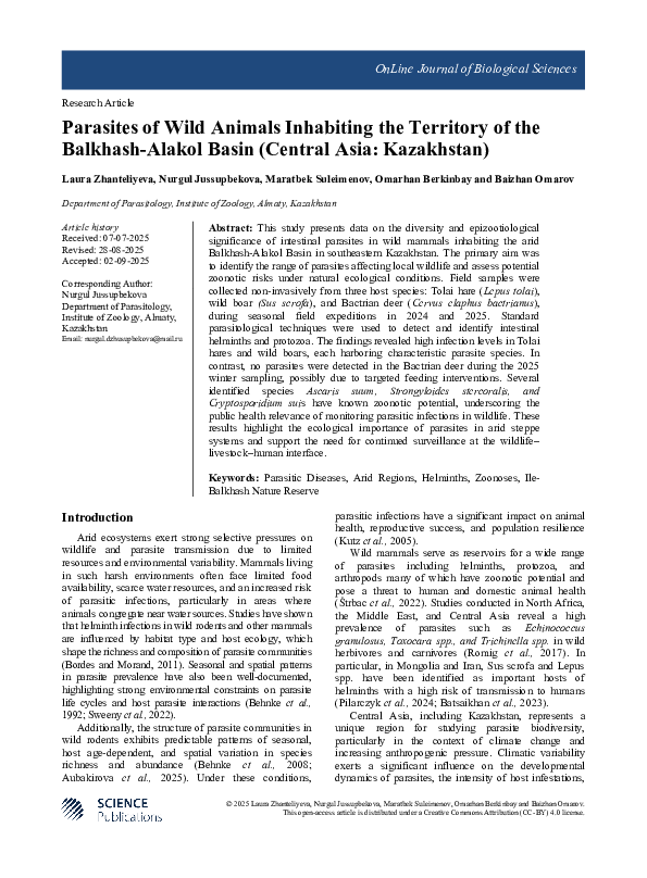 (PDF) Parasites of Wild Animals Inhabiting the Territory of the ...