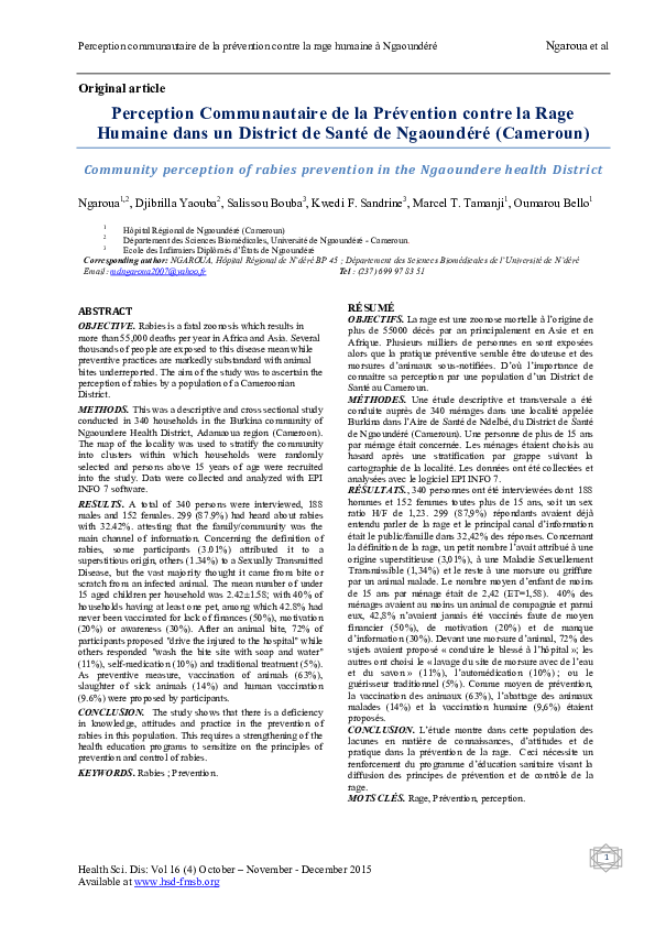 (PDF) Perception communautaire de la prévention contre la rage humaine ...