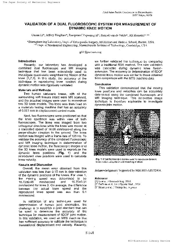 (PDF) VALIDATION OF A DUAL FLUOROSCOPIC SYSTEM FOR MEASUREMENT OF ...
