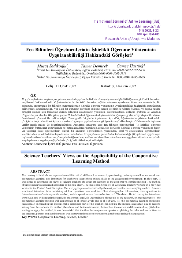 (PDF) Science Teachers' Views on the Applicability of the Cooperative ...