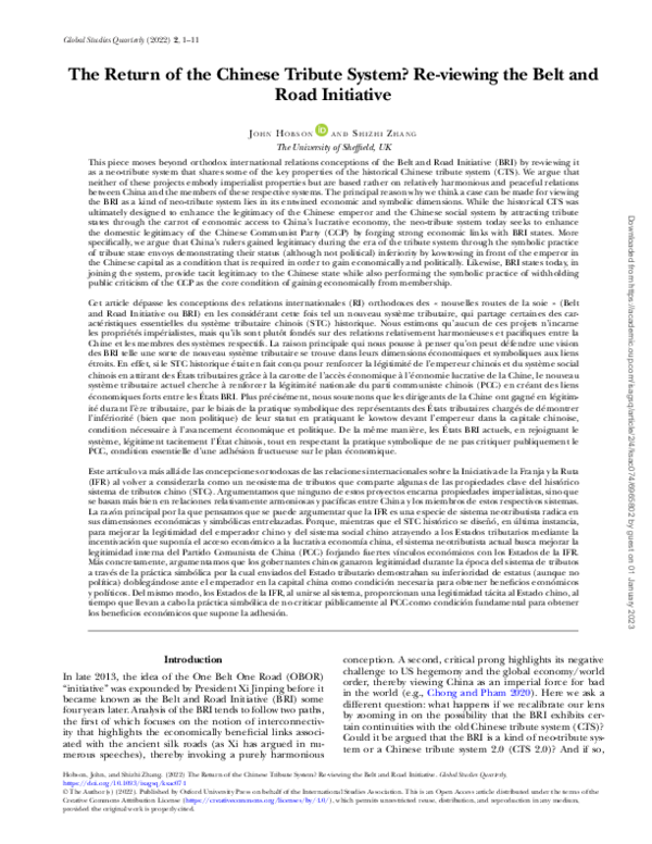 (PDF) The Return of the Chinese Tribute System? Re-viewing the Belt and ...