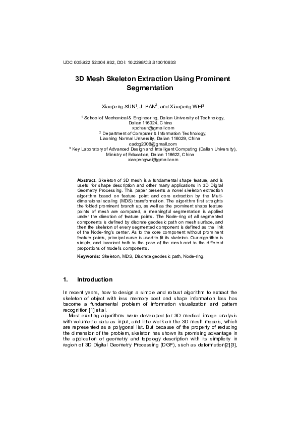 (PDF) 3D mesh skeleton extraction using prominent segmentation