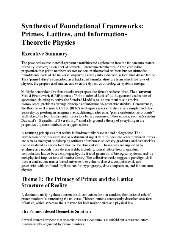 (PDF) Synthesis of Foundational Frameworks: Primes, Lattices, and ...