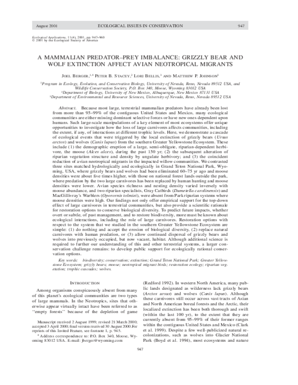 (PDF) A Mammalian Predator-Prey Imbalance: Grizzly Bear and Wolf ...