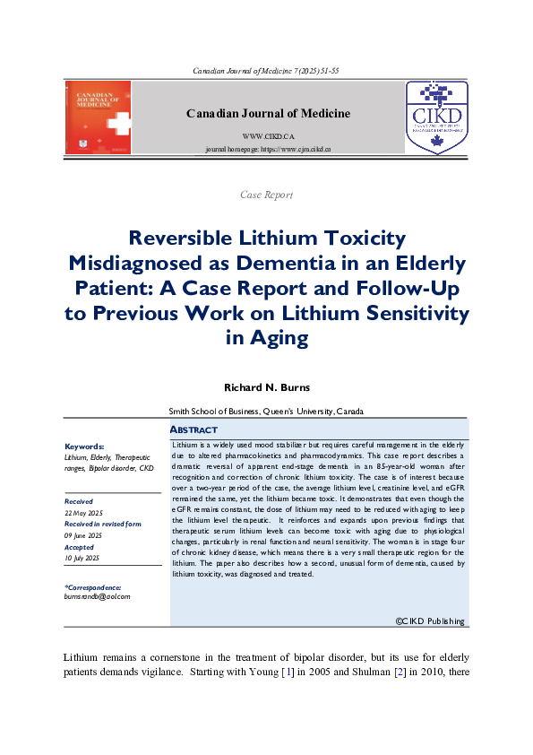 (PDF) Reversible Lithium Toxicity Misdiagnosed as Dementia in an ...