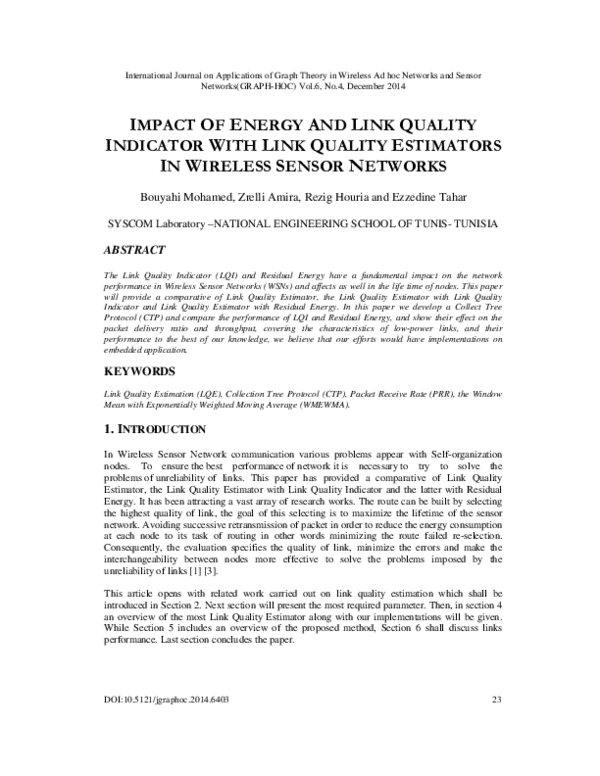 (PDF) Impact of Energy and Link Quality Indicator with Link Quality ...