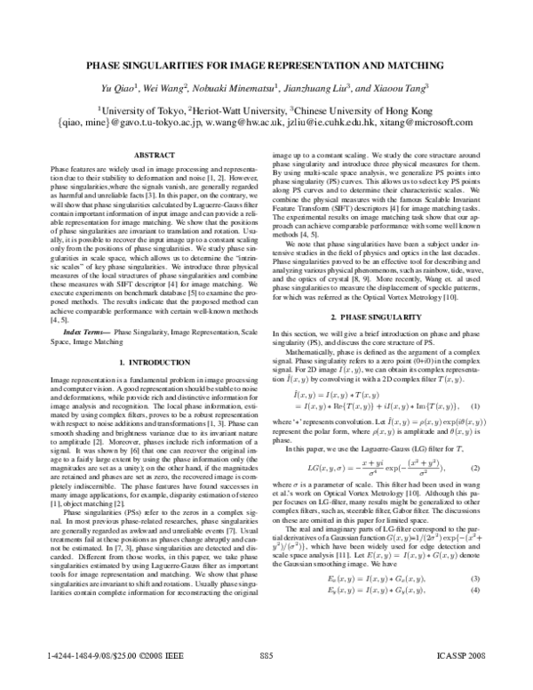 (PDF) Phase singularities for image representation and matching