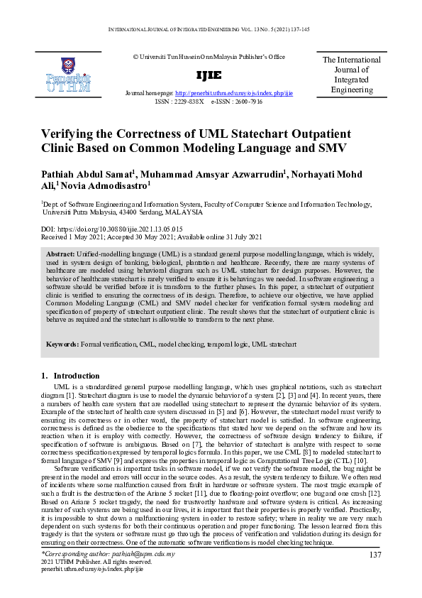 (PDF) Verifying the Correctness of UML Statechart Outpatient Clinic ...