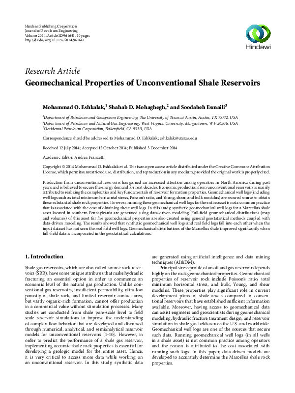 (PDF) Geomechanical Properties of Unconventional Shale Reservoirs