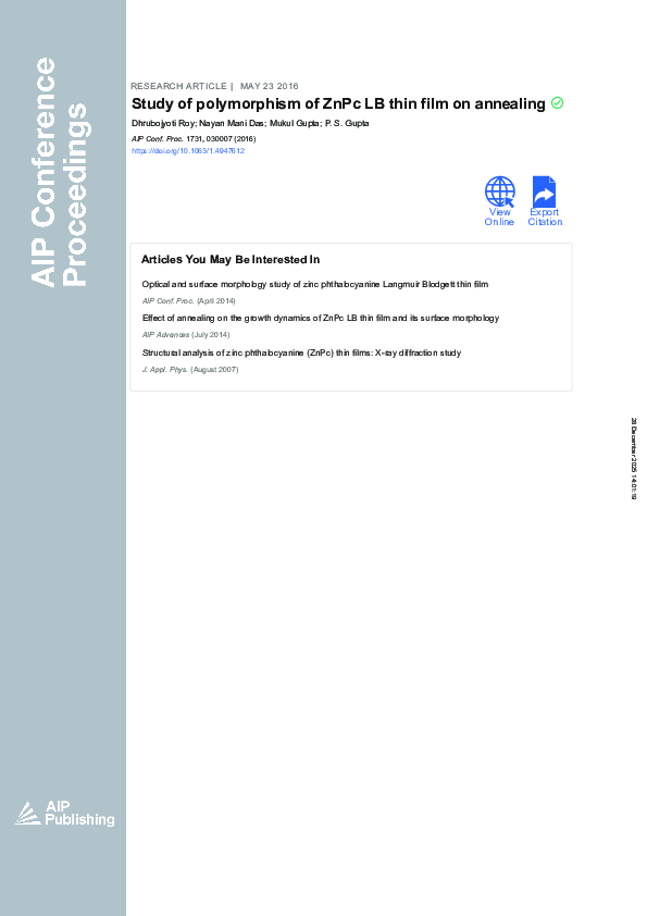 (PDF) Study of polymorphism of ZnPc LB thin film on annealing