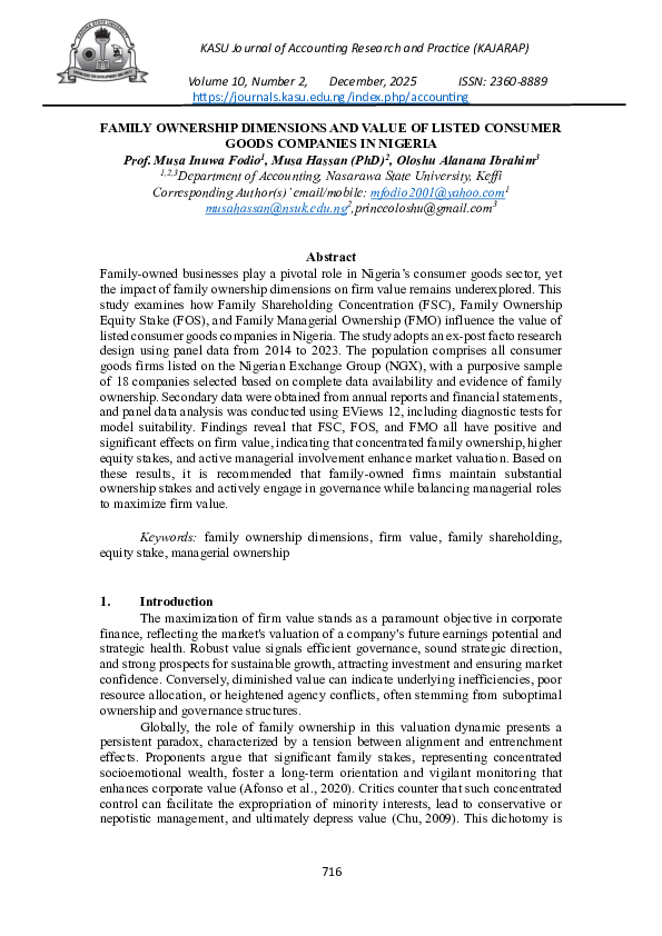 (PDF) FAMILY OWNERSHIP DIMENSIONS AND VALUE OF LISTED CONSUMER GOODS ...