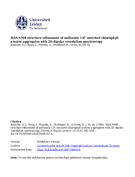 (PDF) MAS NMR structure refinement of uniformly 13C enriched ...