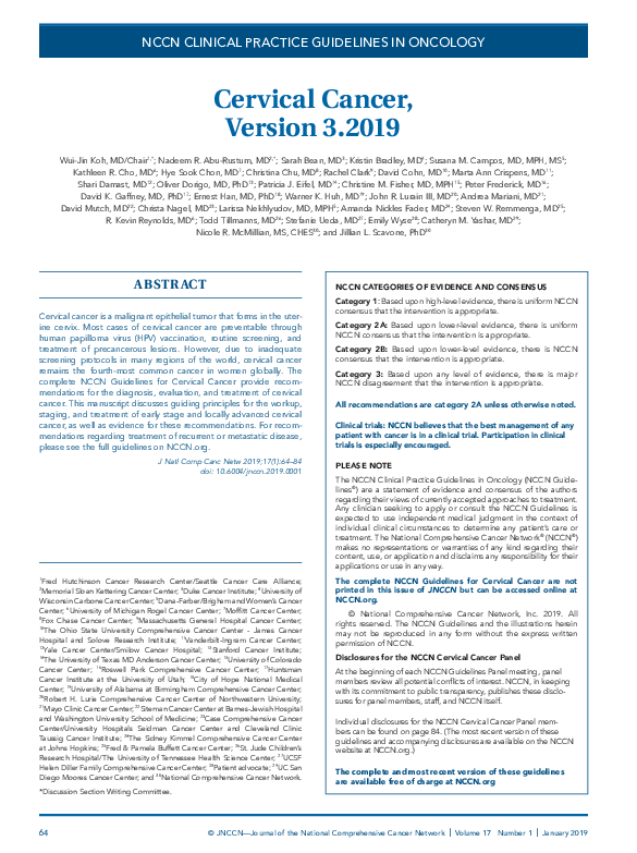 (PDF) Cervical Cancer, Version 3.2019, NCCN Clinical Practice ...