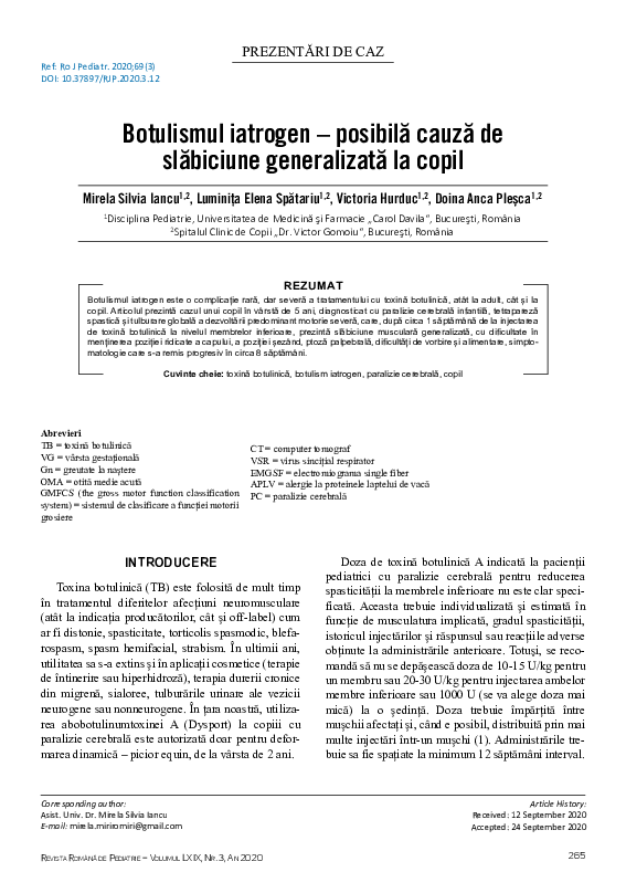(PDF) Botulismul iatrogen – posibilă cauză de slăbiciune generalizată ...