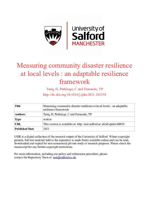 (PDF) Measuring community disaster resilience at local levels: An ...