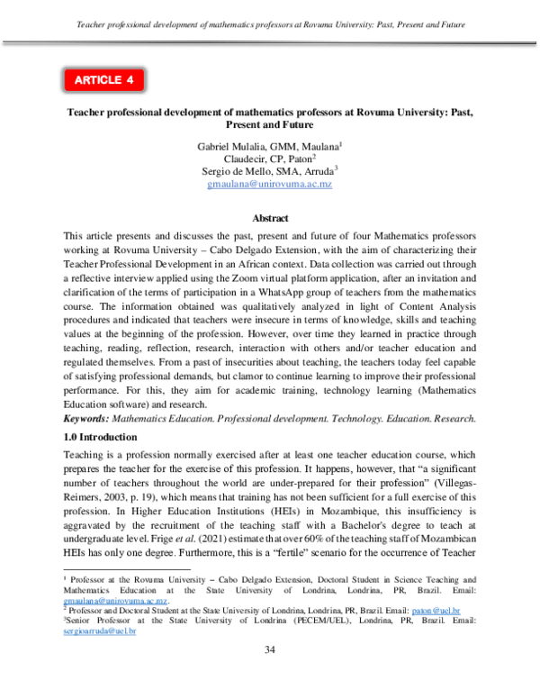 (PDF) Teacher professional development of mathematics professors at ...