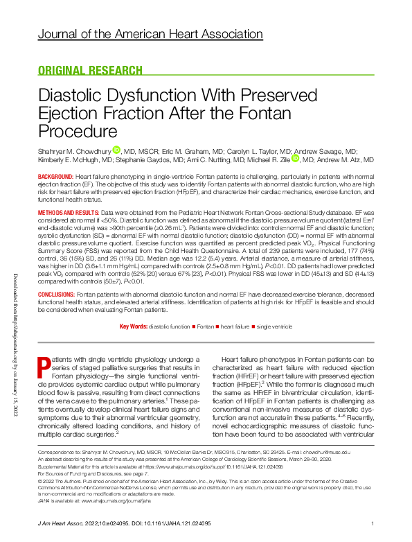(PDF) Diastolic Dysfunction With Preserved Ejection Fraction After the ...