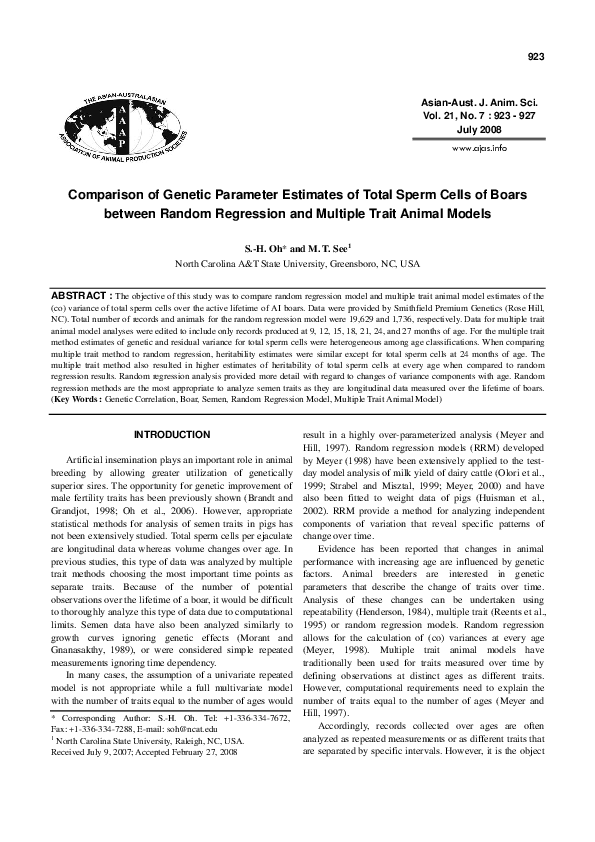 (PDF) Comparison of Genetic Parameter Estimates of Total Sperm Cells of ...