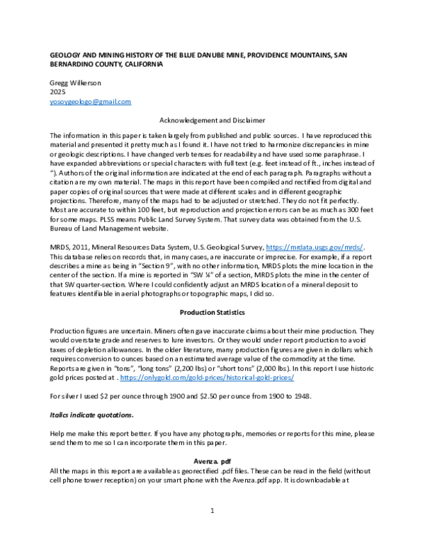 (PDF) GEOLOGY AND MINING HISTORY OF THE BLUE DANUBE MINE, PROVIDENCE ...