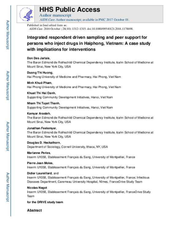 (PDF) Integrated respondent-driven sampling and peer support for ...