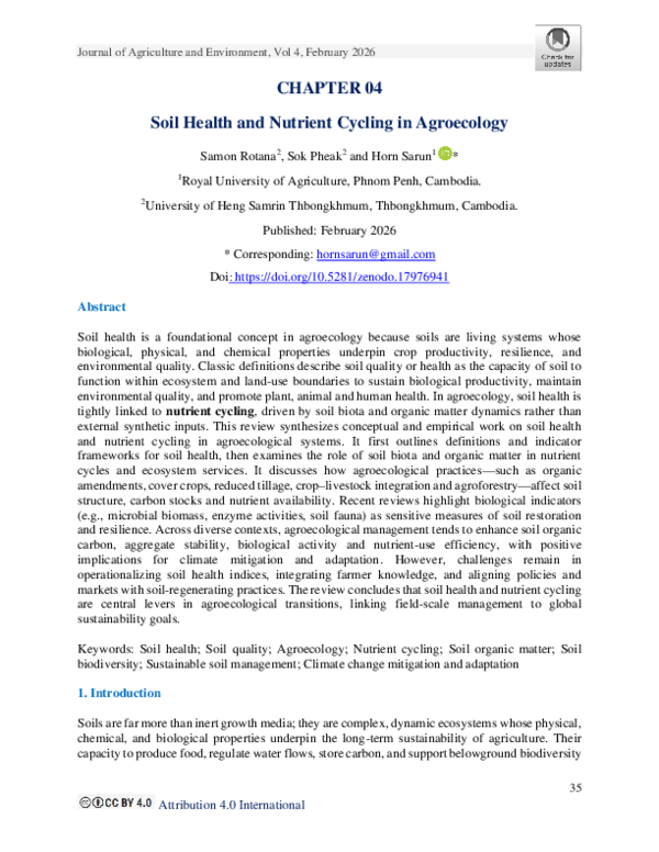 (PDF) Soil Health and Nutrient Cycling in Agroecology