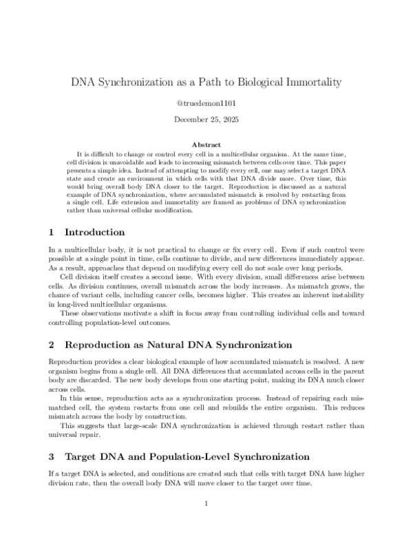 (PDF) DNA Synchronization as a Path to Biological Immortality