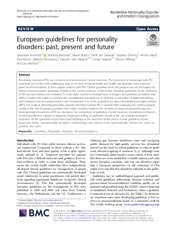 (PDF) European guidelines for personality disorders: past, present and ...