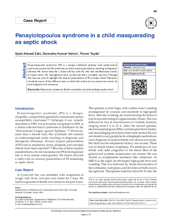 (PDF) Panayiotopoulos syndrome in a child masquerading as septic shock