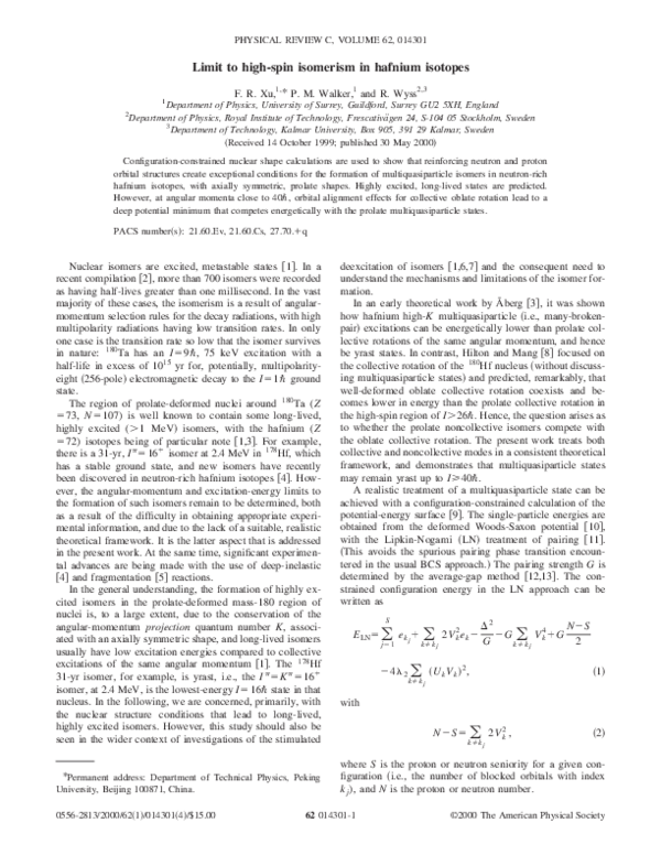 (PDF) Limit to high-spin isomerism in hafnium isotopes