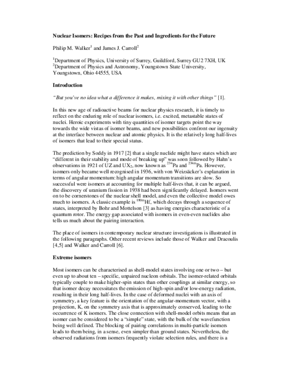 (PDF) Feature Article: Nuclear Isomers: Recipes from the Past and ...