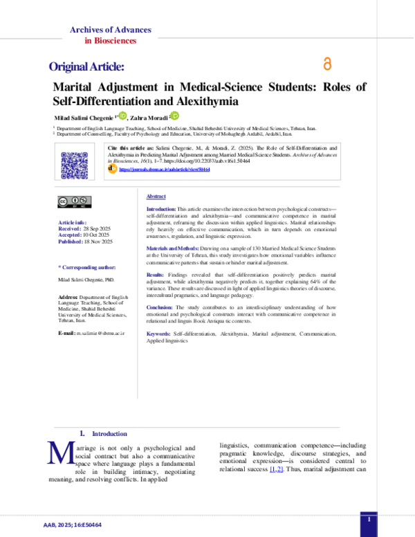 (PDF) Original Article: Marital Adjustment in Medical-Science Students ...