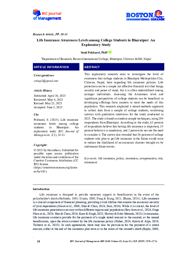 (PDF) Life Insurance Awareness Levels among College Students in ...