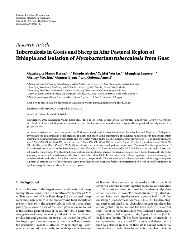 (PDF) Tuberculosis in Goats and Sheep in Afar Pastoral Region of ...
