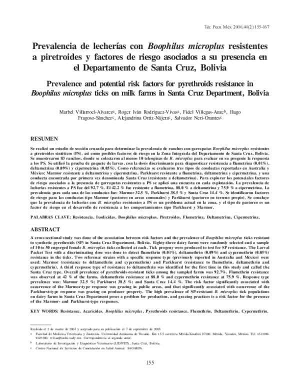 (PDF) Prevalencia de lecherías con Boophilus microplus resistentes a ...
