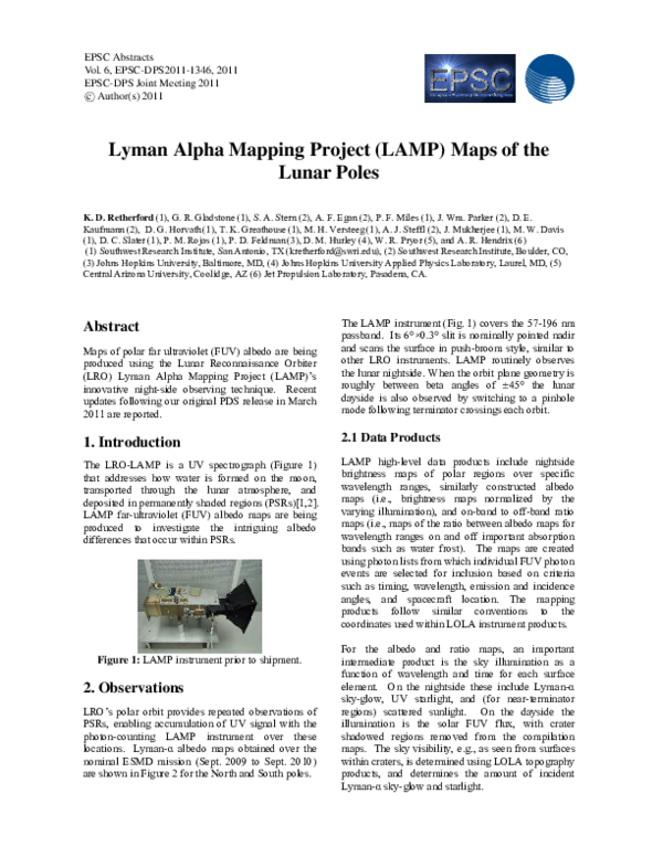 (PDF) Lyman Alpha Mapping Project (LAMP) Maps of the Lunar Poles