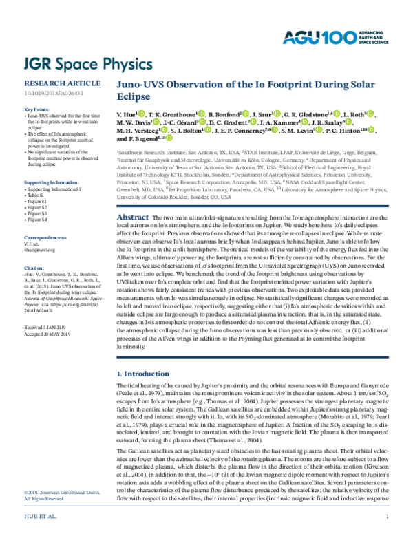 (PDF) Juno‐UVS Observation of the Io Footprint During Solar Eclipse