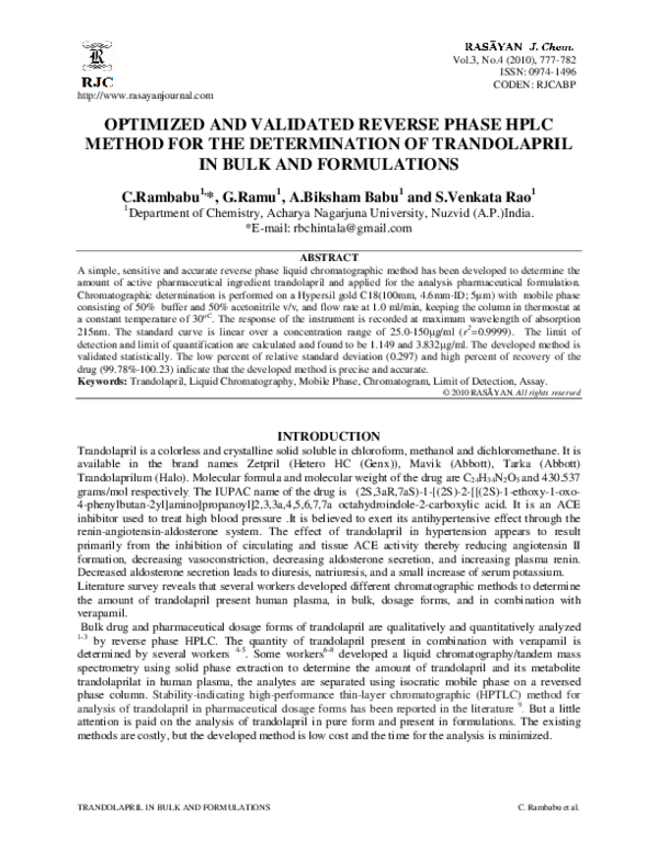 (PDF) OPTIMIZED AND VALIDATED REVERSE PHASE HPLC METHOD FOR THE ...