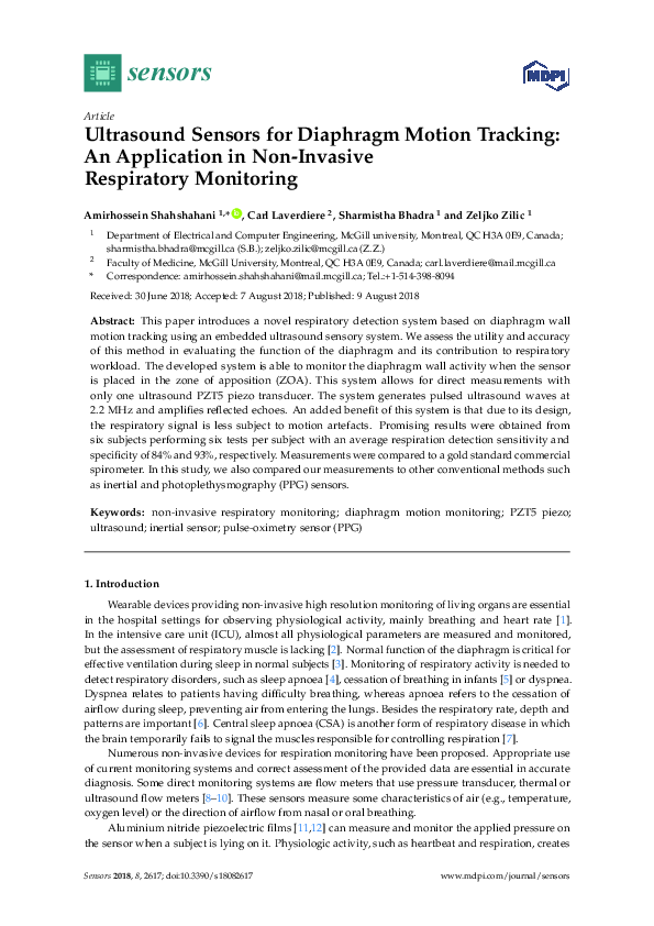 (PDF) Ultrasound Sensors for Diaphragm Motion Tracking: An Application ...