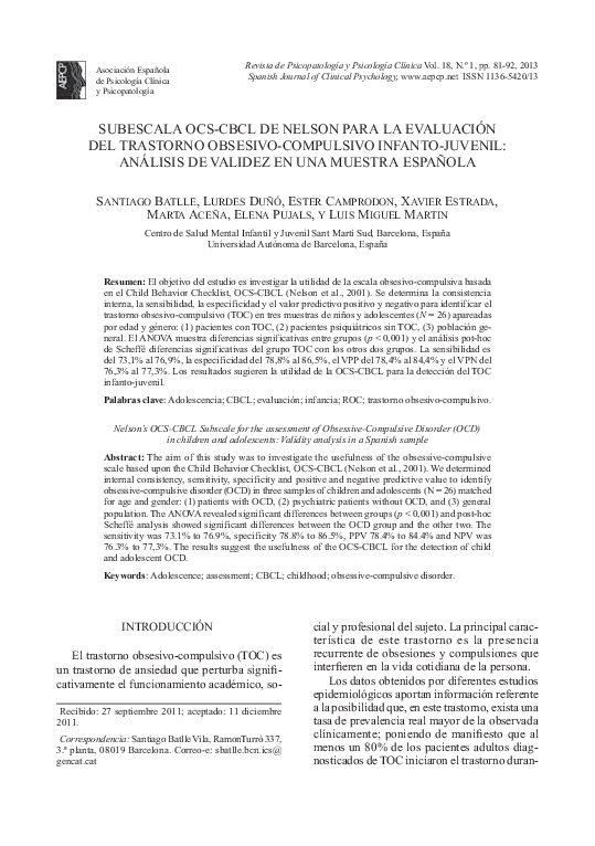 (PDF) Subescala OCS-CBCL de Nelson para la evaluación del trastorno ...