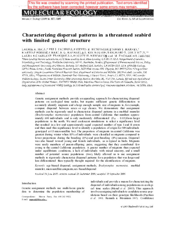 (PDF) Characterizing dispersal patterns in a threatened seabird with ...