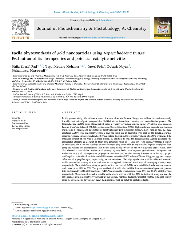 (PDF) Facile phytosynthesis of gold nanoparticles using Nepeta bodeana ...