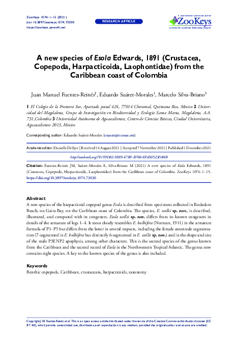 (PDF) A new species of Esola Edwards, 1891 (Crustacea, Copepoda ...