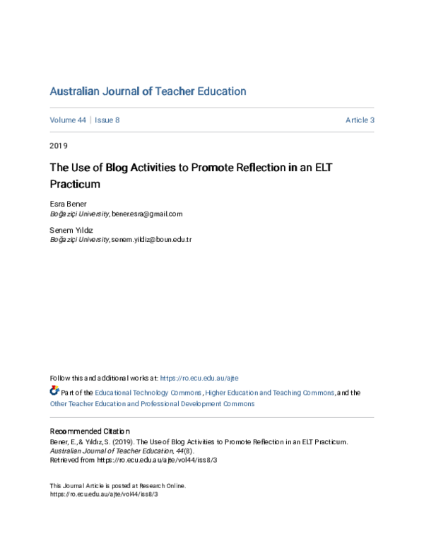 (PDF) The Use of Blog Activities to Promote Reflection in an ELT Practicum