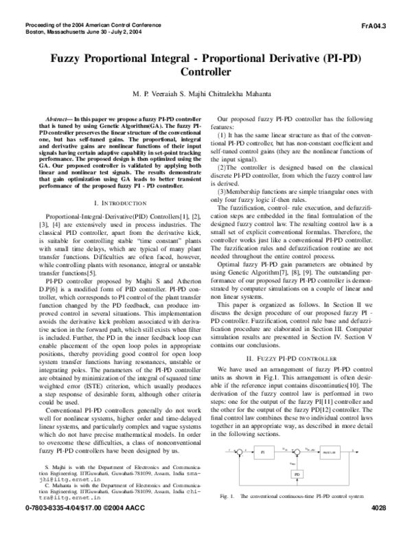 (PDF) Fuzzy proportional integral - proportional derivative (PI-PD ...