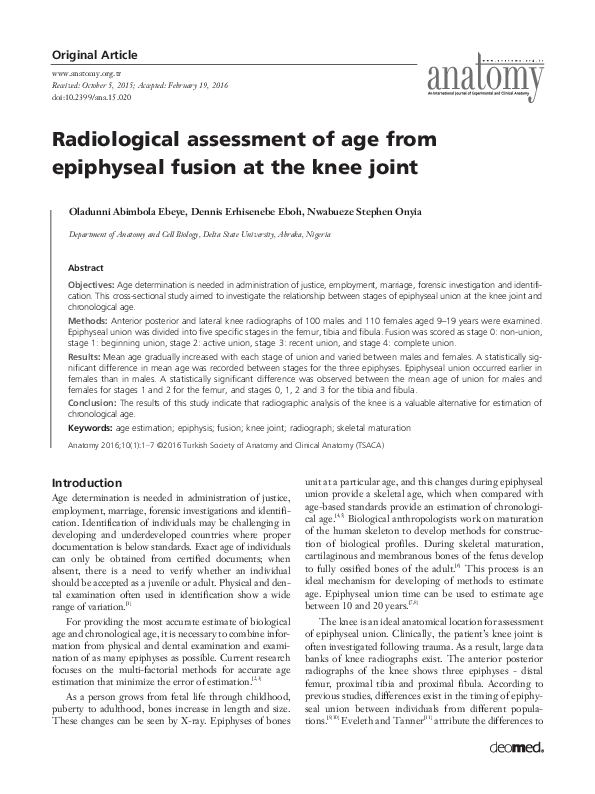 (PDF) Radiological assessment of age from epiphyseal fusion at the knee ...